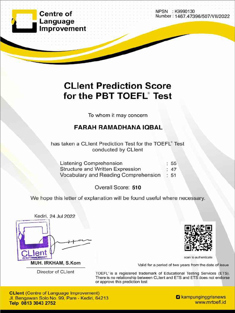 PBT TOEFL CERTIFICATE - 11zon | PDF