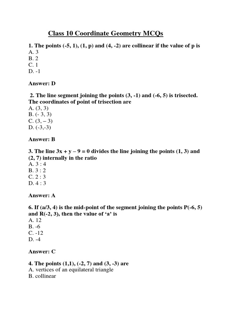 10 - Coord Geo-MCQ - Ques and Ans 2023 | PDF | Triangle | Euclidean Geometry