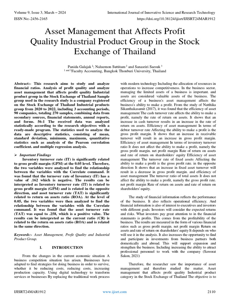 Asset Management That Affects Profit Quality Industrial Product Group ...