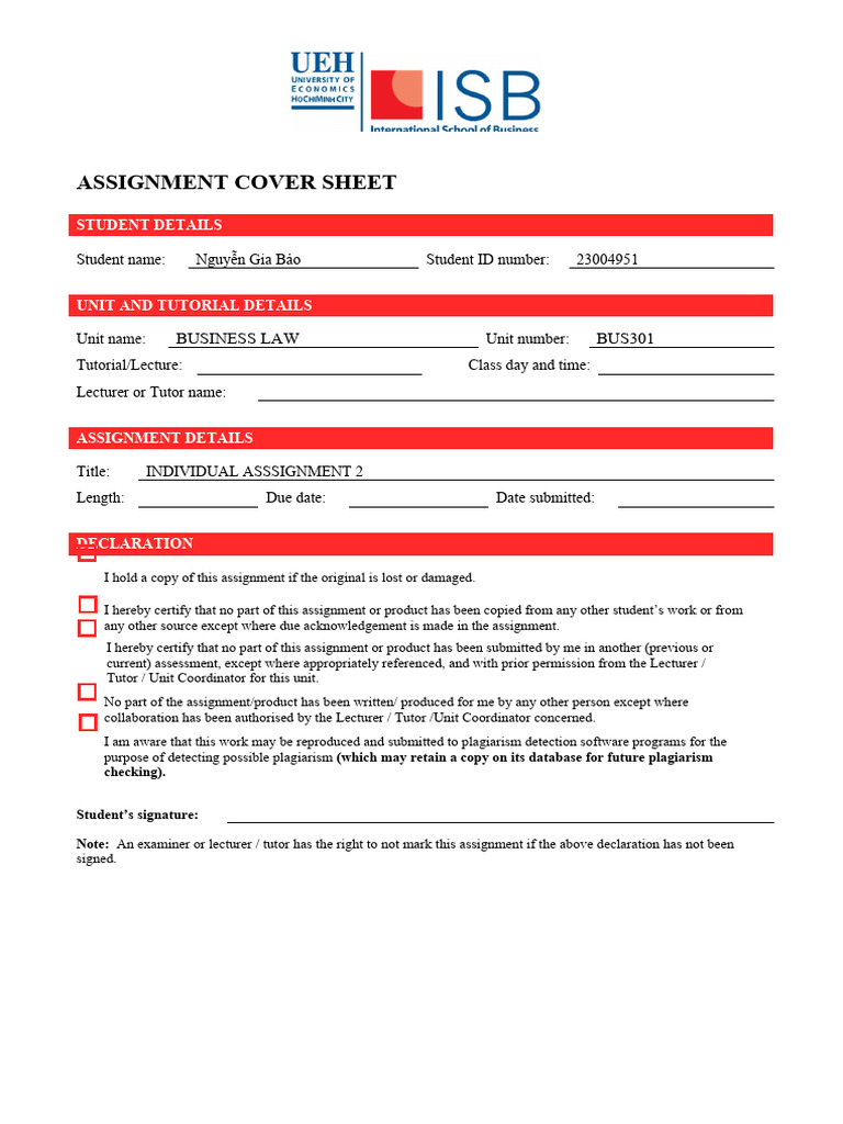 IndividualAssignmentCoverSheet ISB | PDF