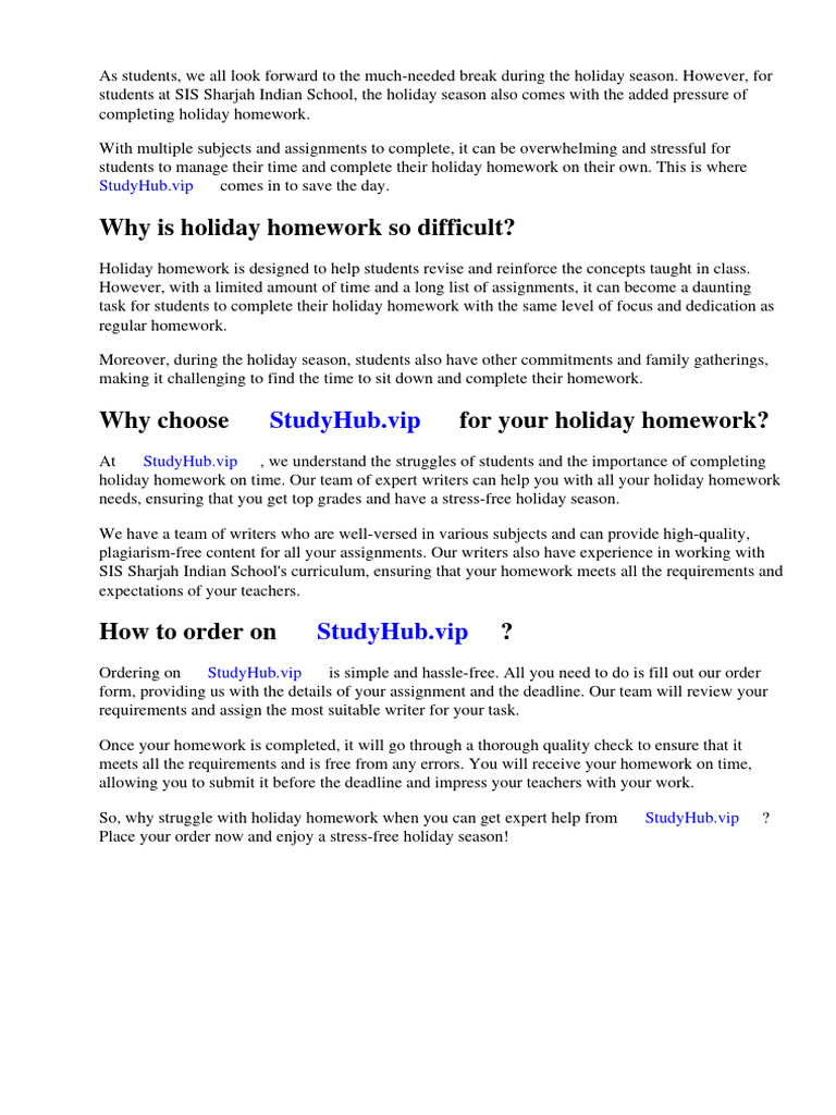 Sis Sharjah Indian School Holiday Homework | PDF | United Arab Emirates ...