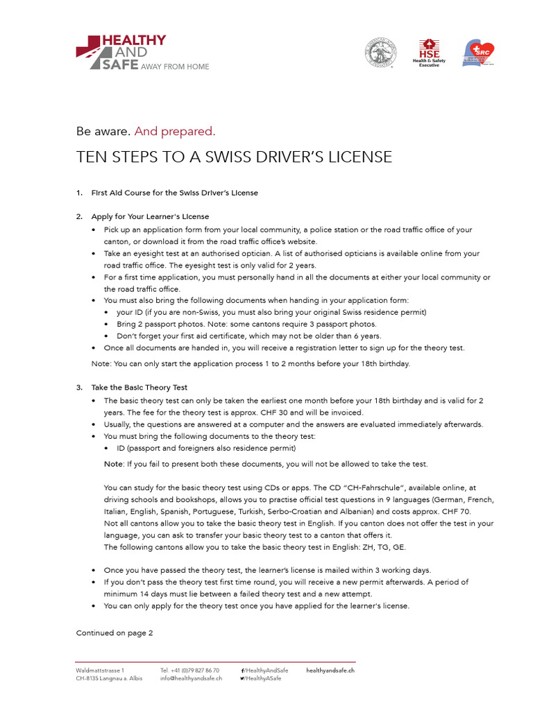 10 Steps To A Swiss Drivers License | PDF | Driver's License