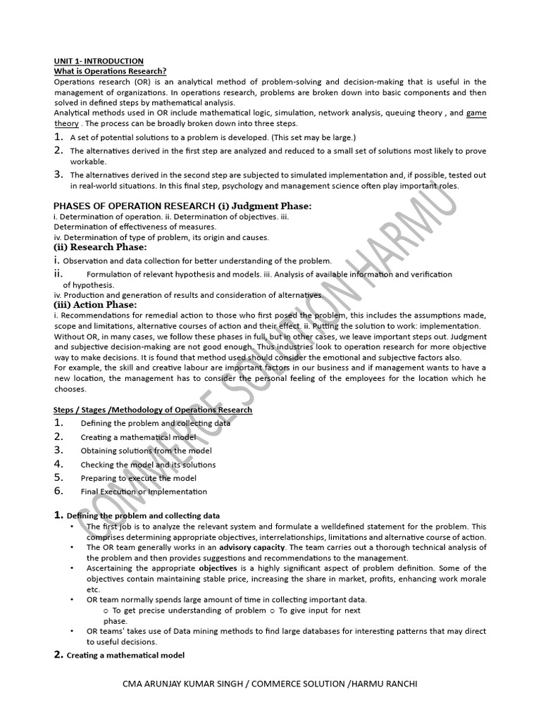 Operations Research Methodology Explained | PDF | Mathematical ...