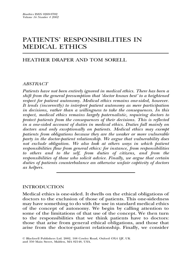 Patients Responsibilities In Medical Ethics Pdf Medical Ethics