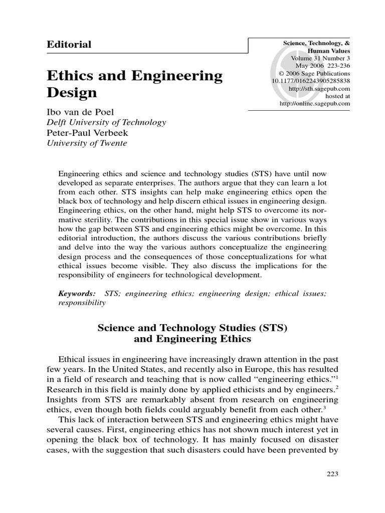 2006 Vande Poel Verbeek Ethicsand Engineering Design STHV | PDF ...