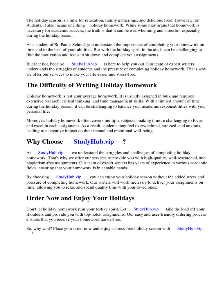 Holiday Homework ST Pauls School | PDF | Homework