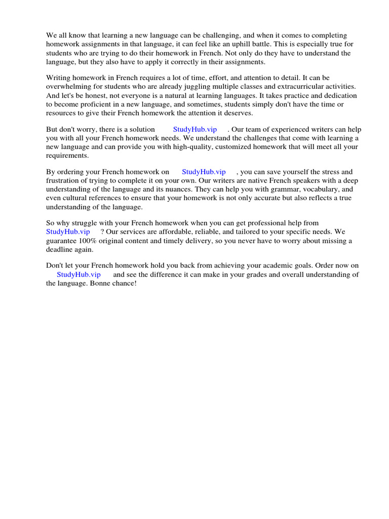To Do My Homework in French | PDF | Homework | French Language
