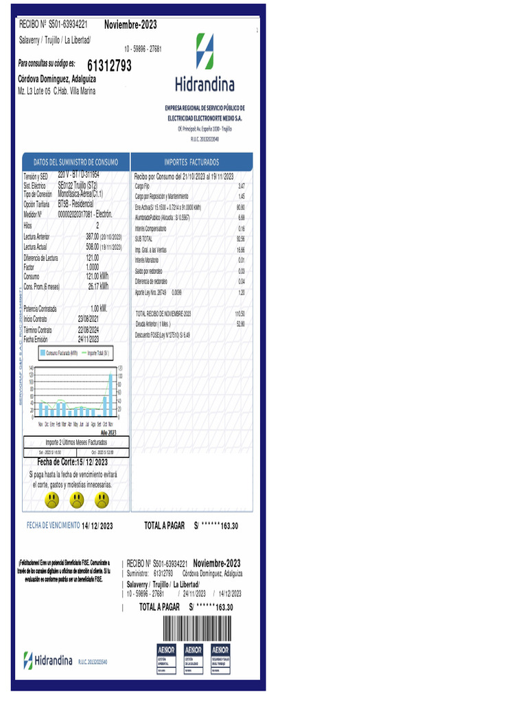 Recibo 61312793 | PDF | Energia electrica | Electricidad