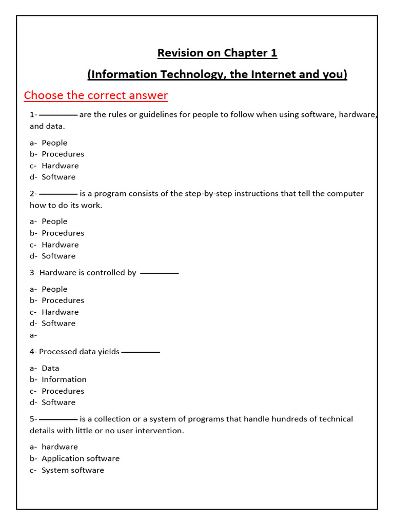 Revision On Chapter 1 (Information Technology, The Internet and You ...