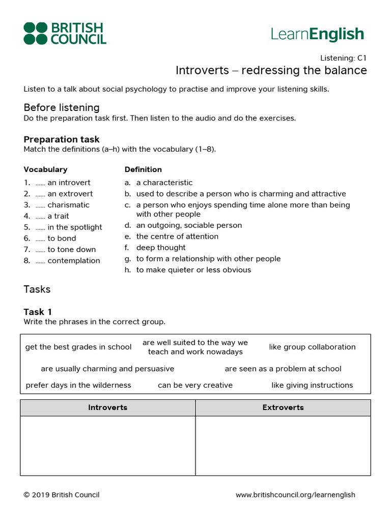 Listening 8 C1 | PDF | Extraversion And Introversion | Cognition