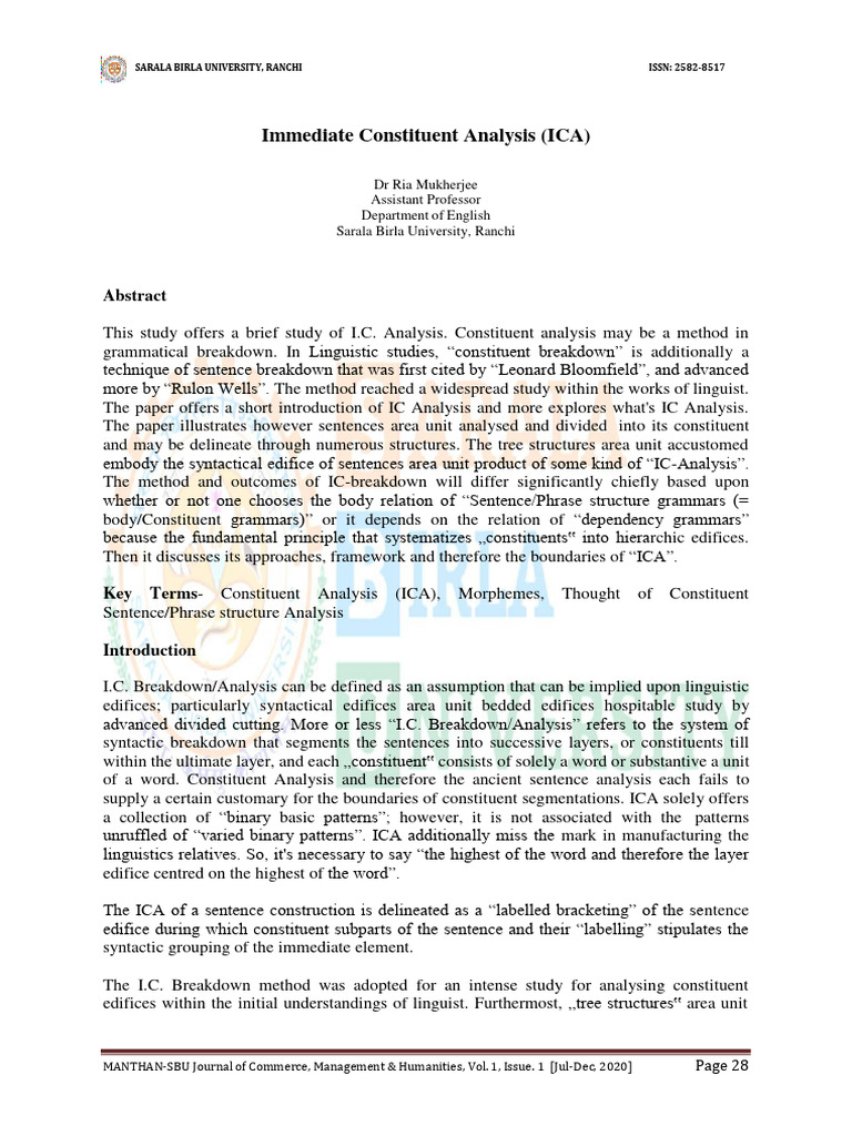 Immediate Constituent Analysis (ICA) - Ria Mukherjee | PDF | Phrase ...