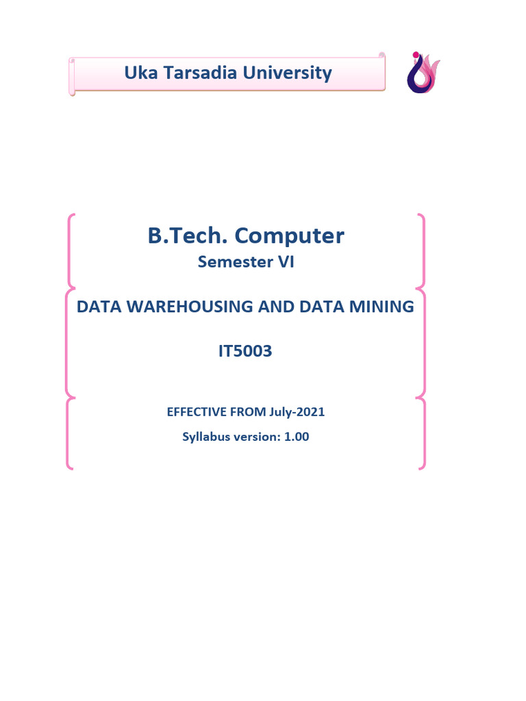 It5003 - Data Warehousing and Data Mining-1 | PDF | Cluster Analysis | Data Warehouse
