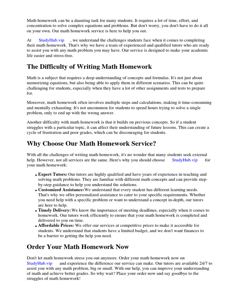 Math Homework Service | PDF | Homework | Mathematics