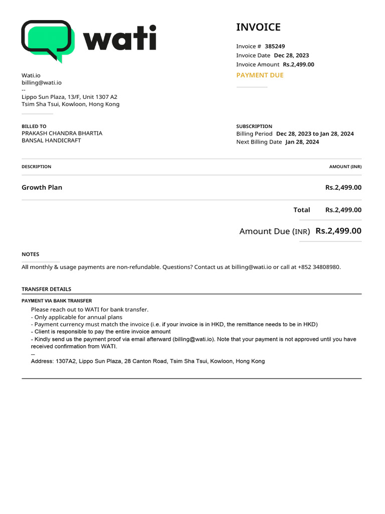 Wati Invoice AzZiXrU2LpUGGGWK | PDF | Invoice | Economies