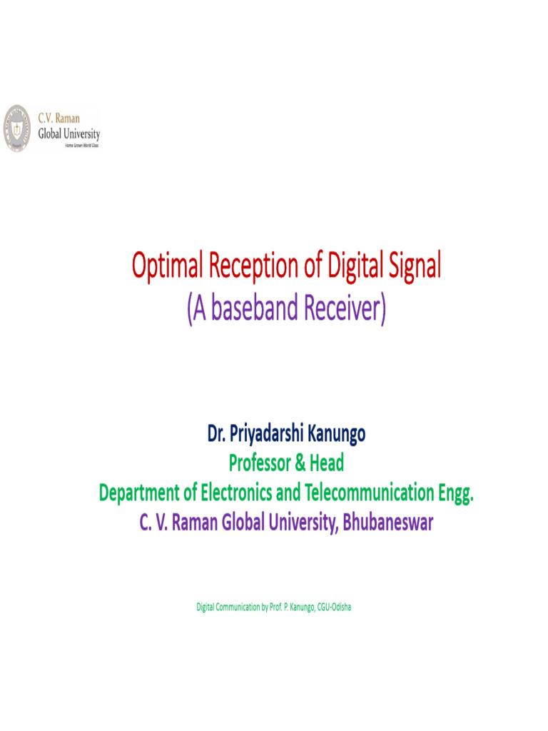 Optimal Reception of Digital Signal - A Baseband Receiver | PDF ...