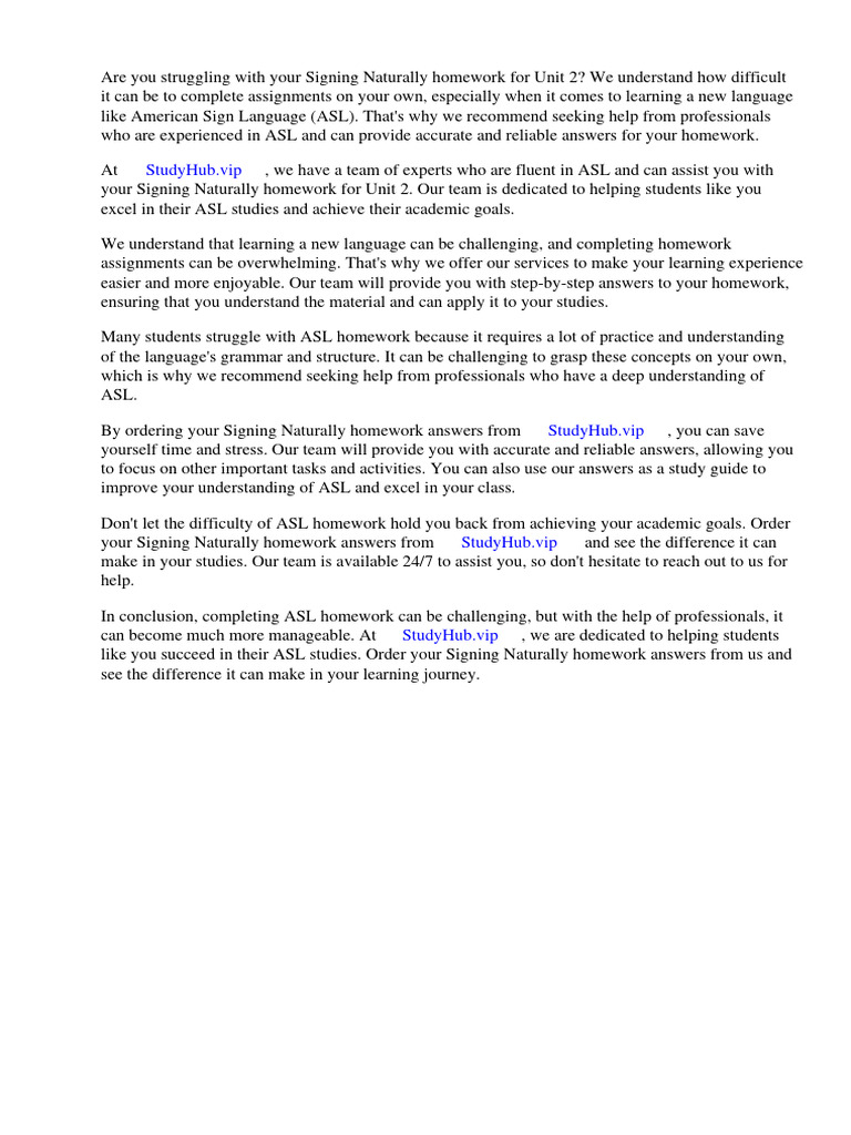 Signing Naturally Homework Answers Unit 2 | PDF | American Sign ...