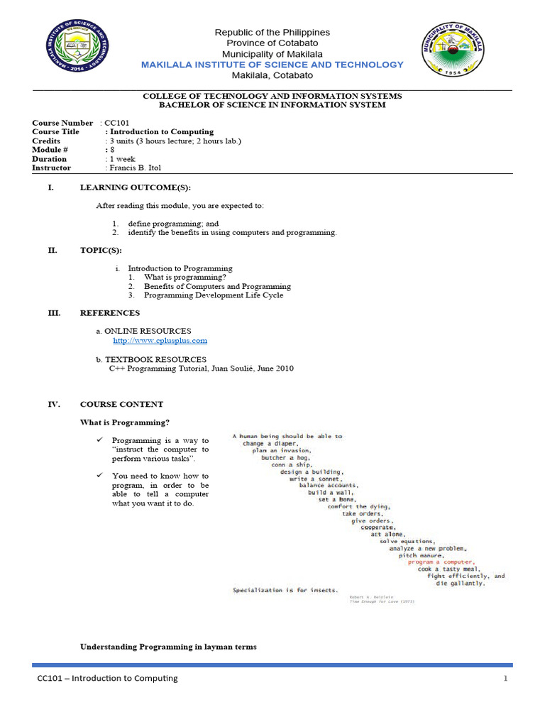 CC 101 Module 8 Students | PDF | Computer Program | Programming