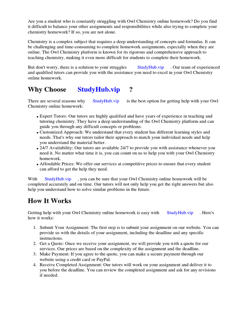 Owl Chemistry Online Homework | PDF | Textbook | Homework