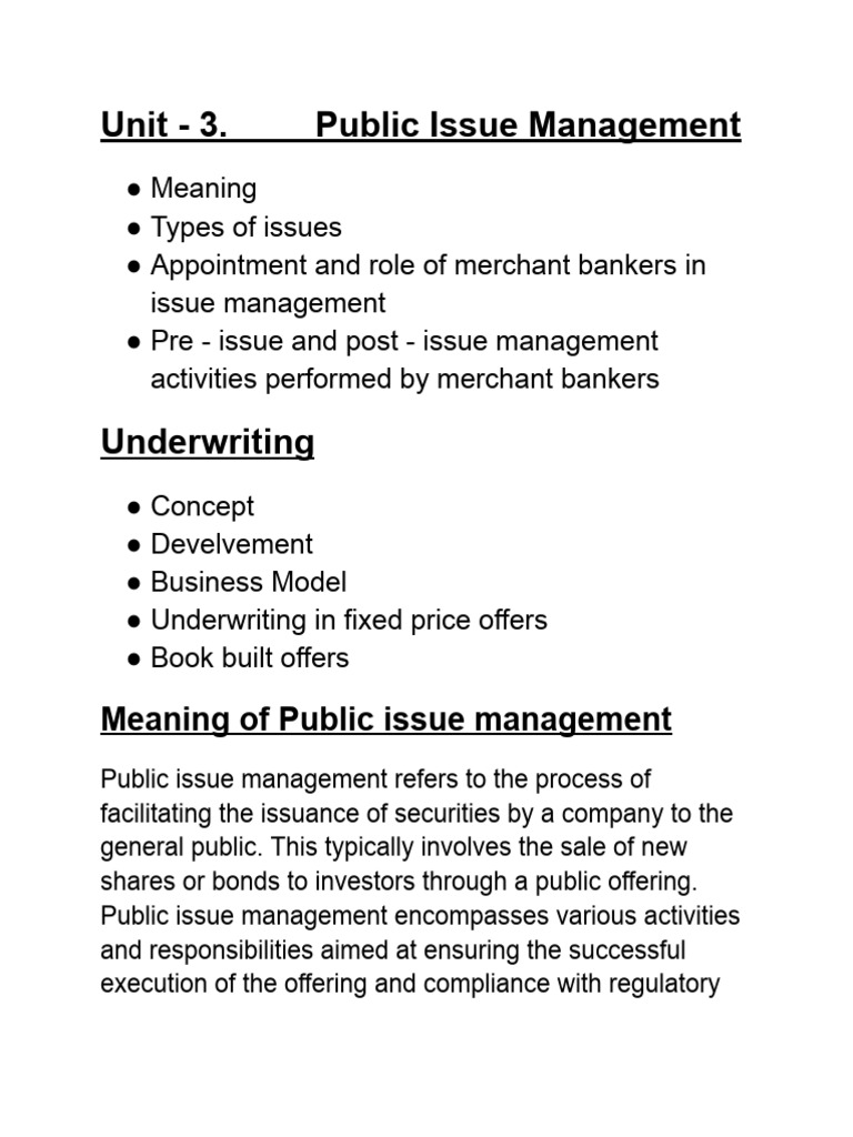 Unit - 3 Public Issue Management Investment Banking | PDF ... Unit - 3 Public Issue Management Investment Banking | PDF ...