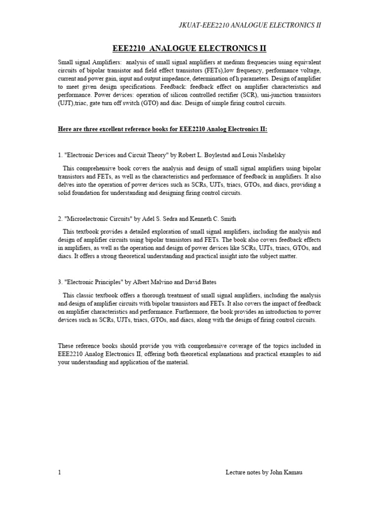 Eee2210 Analogue Electronics II | PDF | Amplifier | Field Effect Transistor