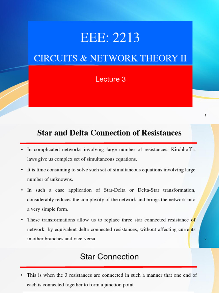 Lecture 3 - Star-Delta Transformation | PDF | Electronics | Electrical Engineering