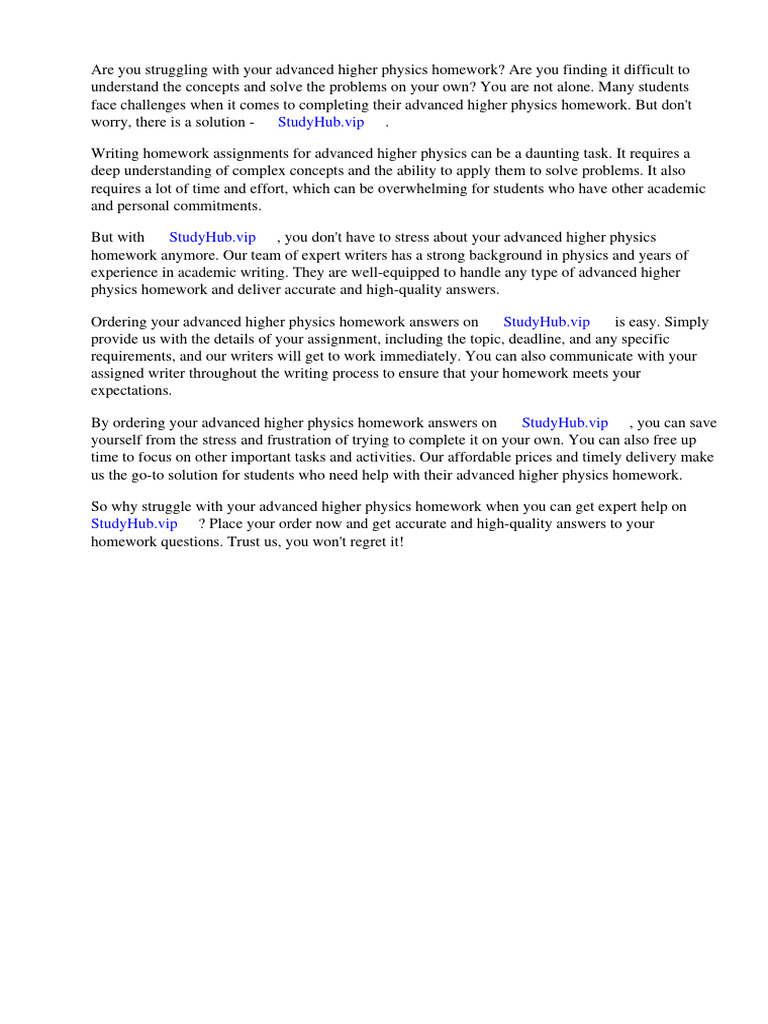 Advanced Higher Physics Homework Answers | PDF | Homework | Physics