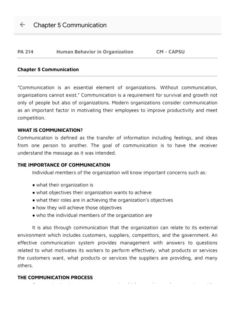 Chapter 5 Communication | PDF | Communication | Human Communication
