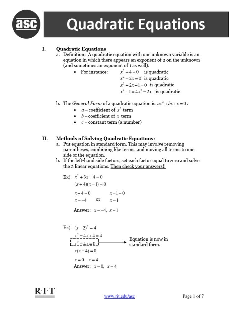 Solving Quadratic Equations Guide | PDF | Quadratic Equation | Equations
