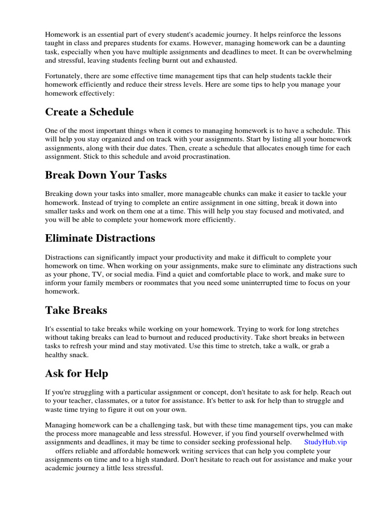 Homework Time Management Tips | Download Free PDF | Homework | Time ...