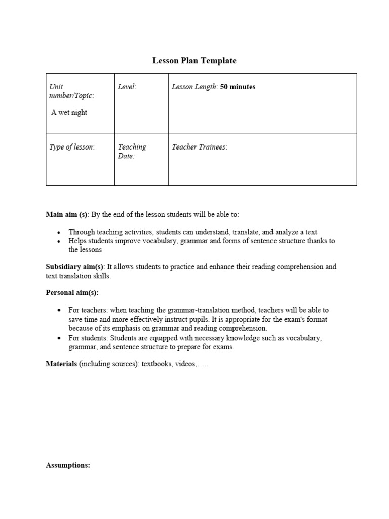 Lesson Plan Template- Nguyễn Anh Thư | PDF | Question | Reading ...