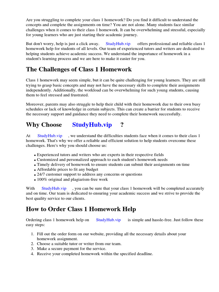 Class 1 Homework Help | PDF | Homework
