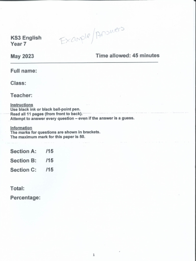 Example Answer English | PDF