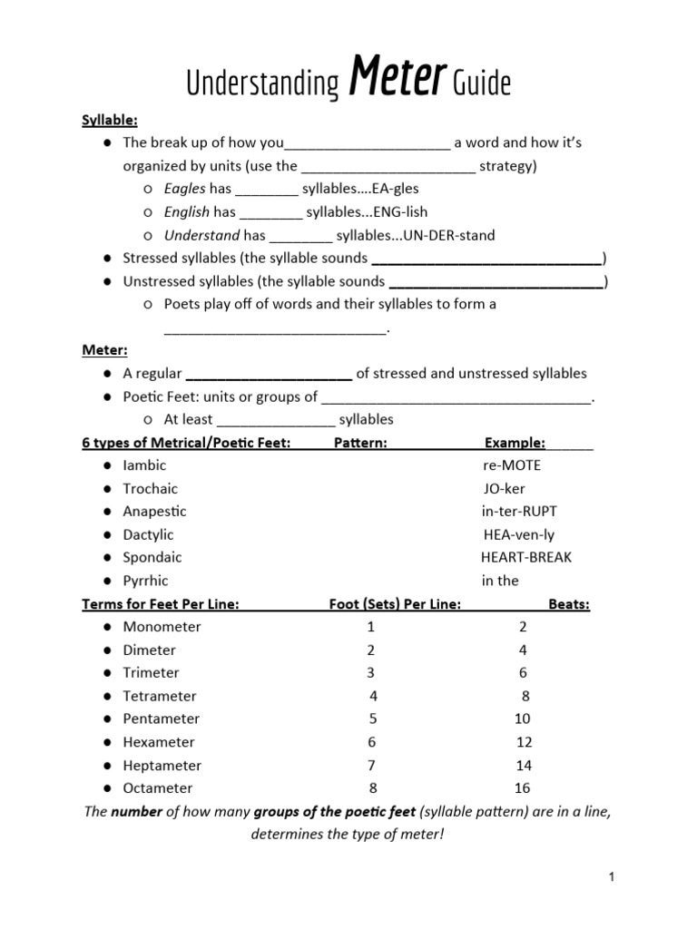 Understanding Meter Guide Student Guide | PDF | Metre (Poetry) | Phonetics