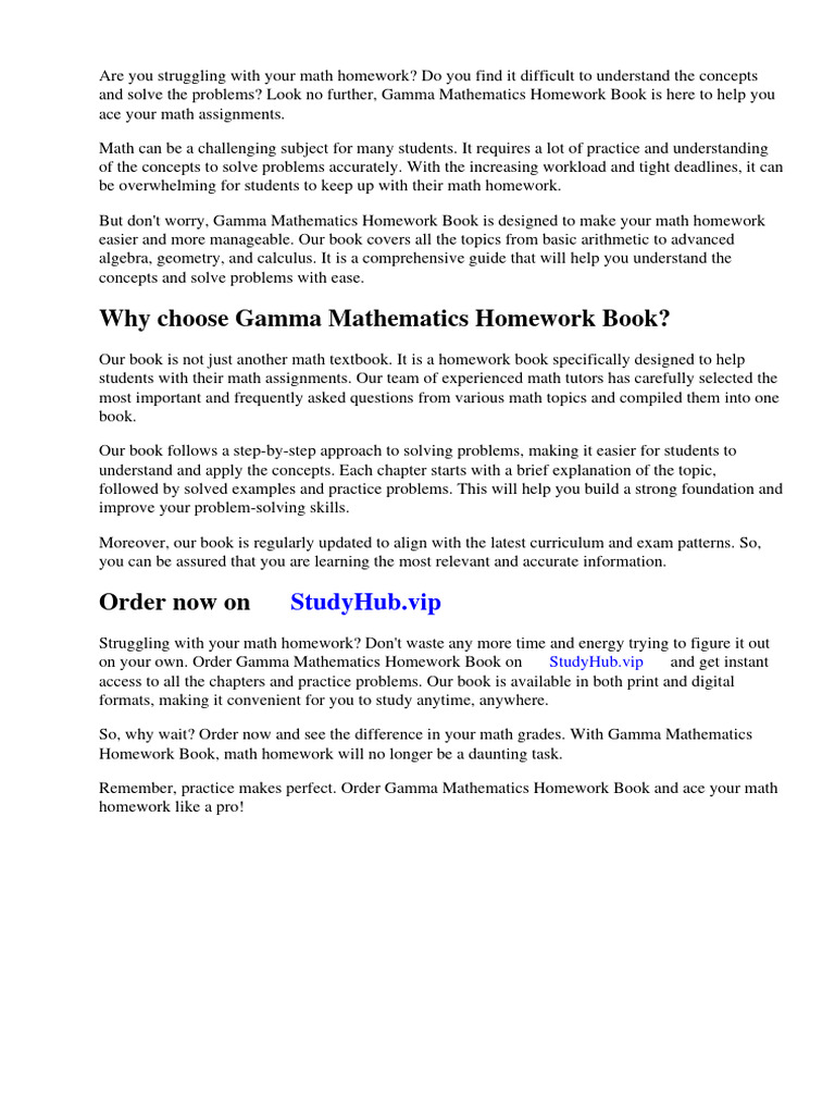 Gamma Mathematics Homework Book | PDF | Mathematics | Worksheet