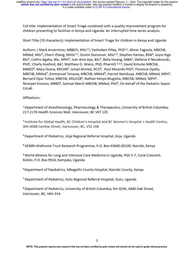 Implementation of Smart Triage Combined With A Qua | PDF | Sepsis ...