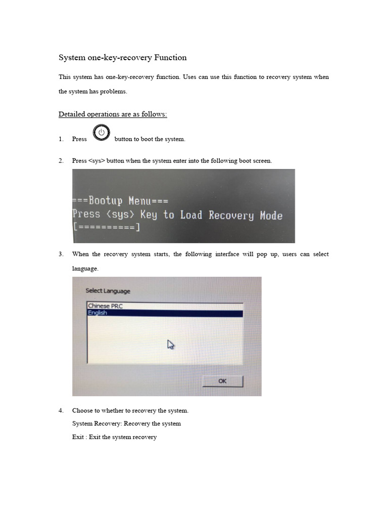 One-Key System Recovery Guide | PDF