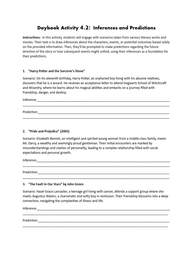 Daybook Activity 4.2 - Inferences and Predictions | PDF | Magician (Fantasy) | Harry Potter