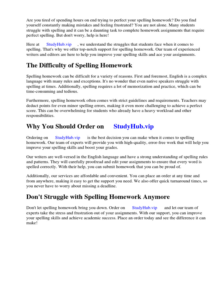 Support For Spelling Homework | PDF | Homework | Thesis
