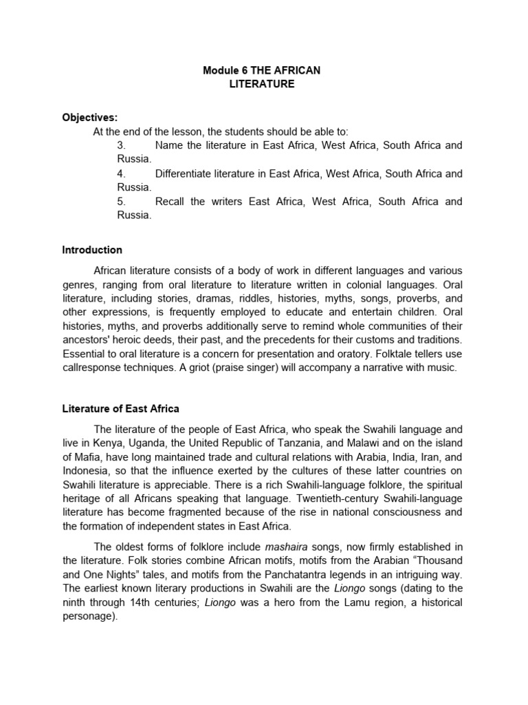 Module 6 THE AFRICAN LITERATURE | PDF | Alexander Pushkin