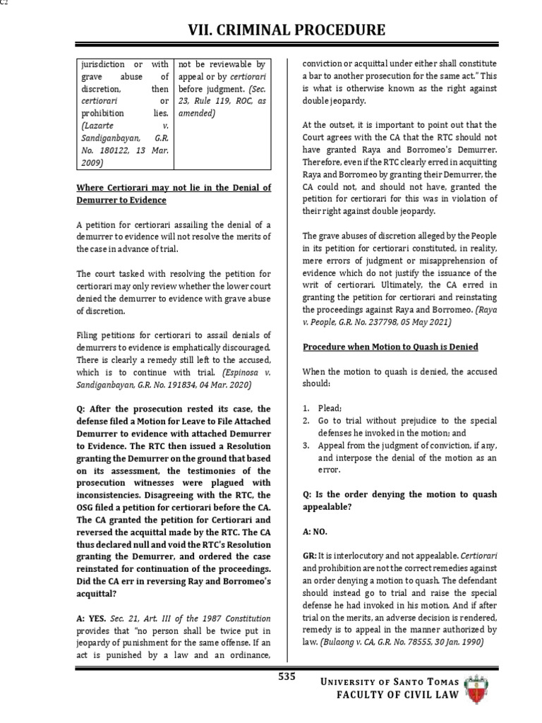 2023 Ust Golden Notes Remedial Law 2 551 600 | PDF | Acquittal | Double ...