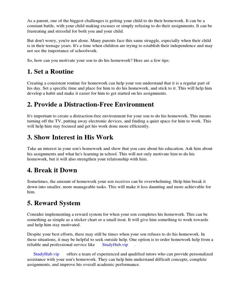 How To Motivate My Son To Do His Homework | PDF | Homework | Motivational