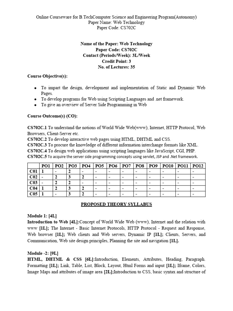 CS 702C Web Technology | PDF | World Wide Web | Internet & Web