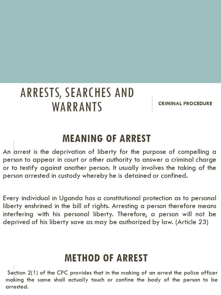 Arrests, Searches and Warrants | PDF | Arrest | Search Warrant