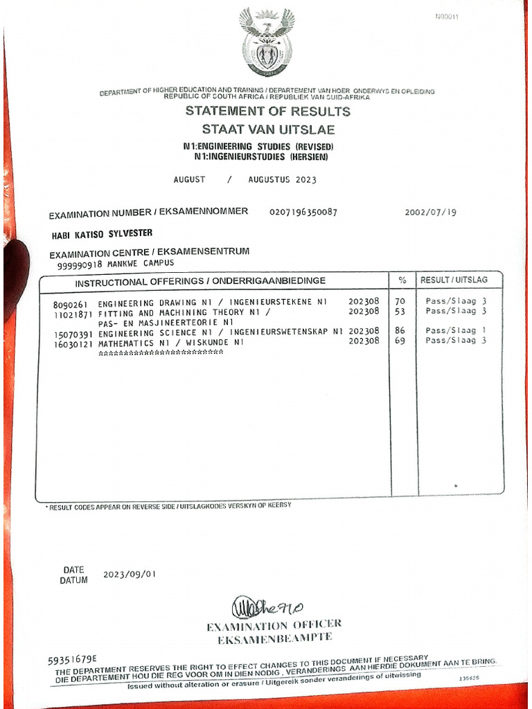 n1 Fitting Statement of Results | PDF