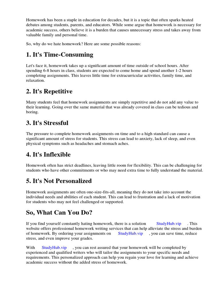 Why Do We Hate Homework Pdf Homework Classroom Management