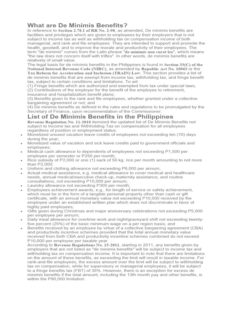 De Minimis Benefits 2024 | PDF | Employment | Public Finance