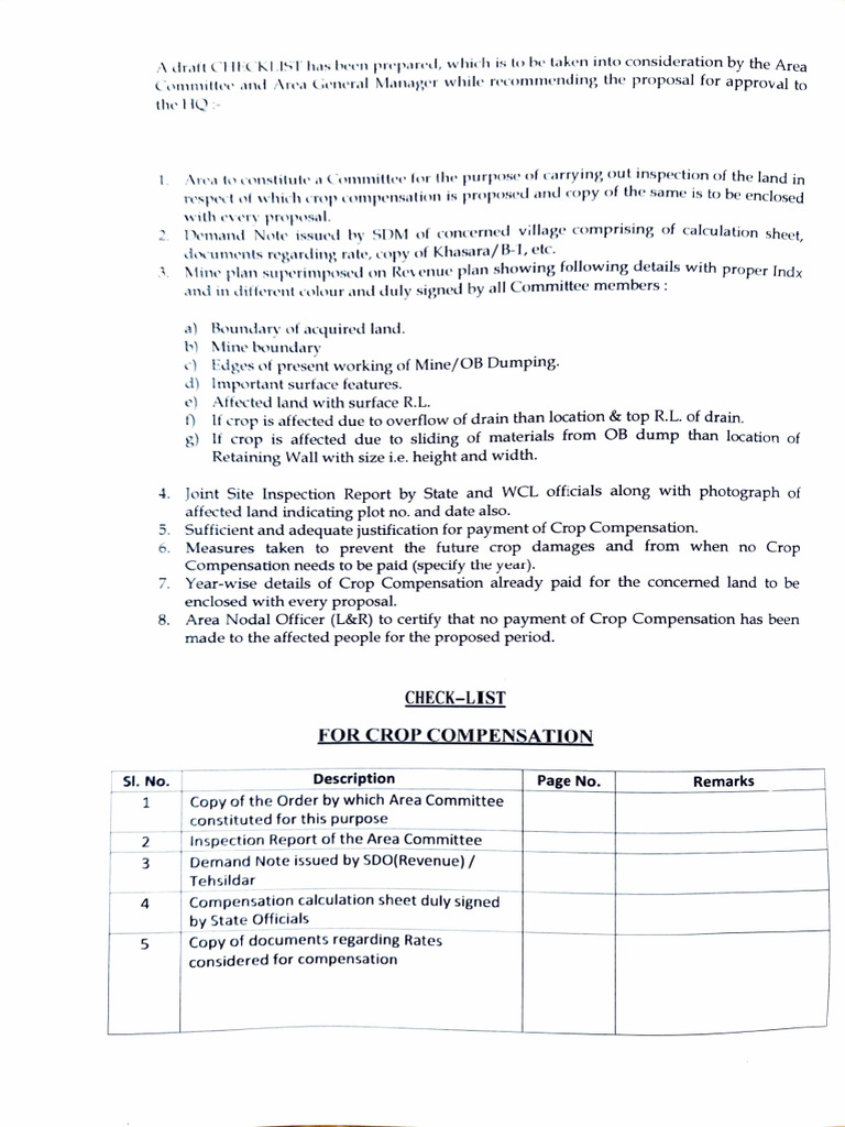 Crop Compensation Checklist Guidelines | PDF