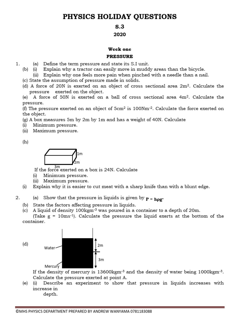 S.3-PHYSICS-Questions | PDF | Buoyancy | Acceleration