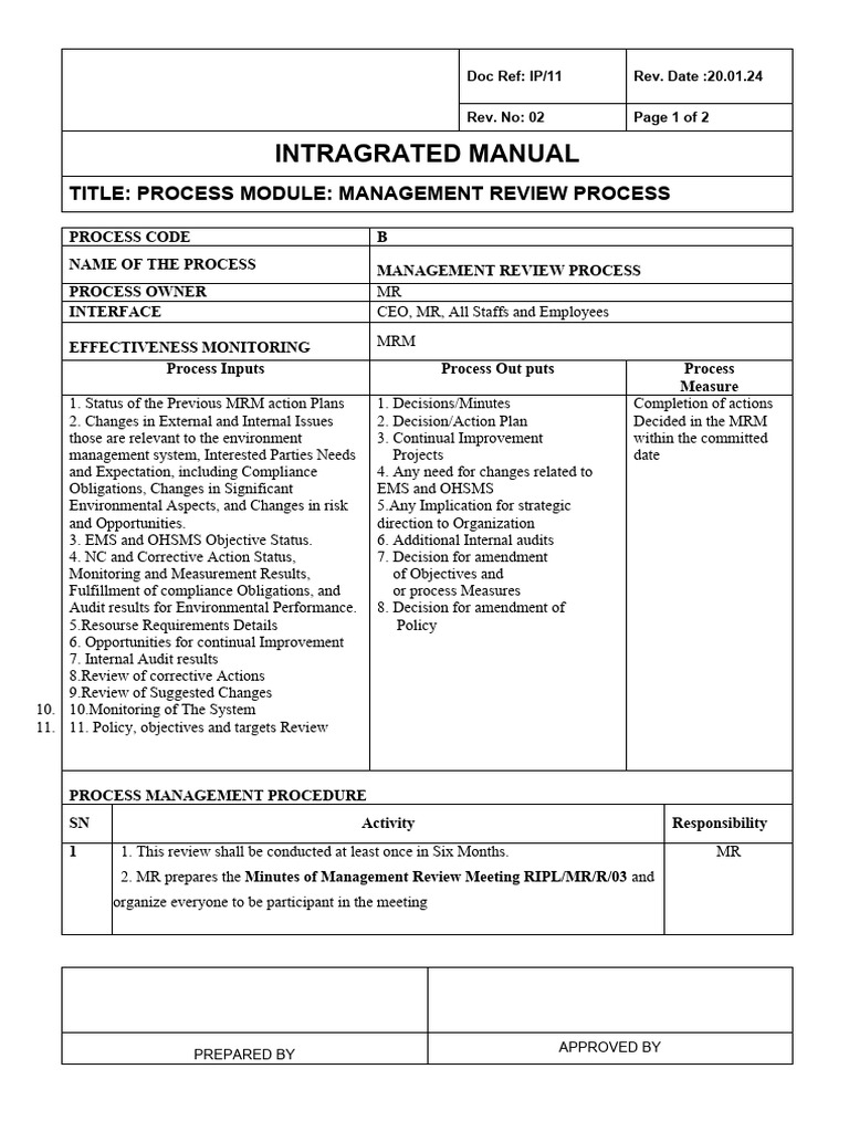 11-Management review process | PDF | Internal Audit | Audit
