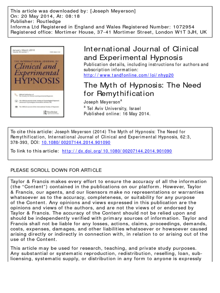 The Myth of Hypnosis The Need | PDF | Hypnosis | Hypnotherapy